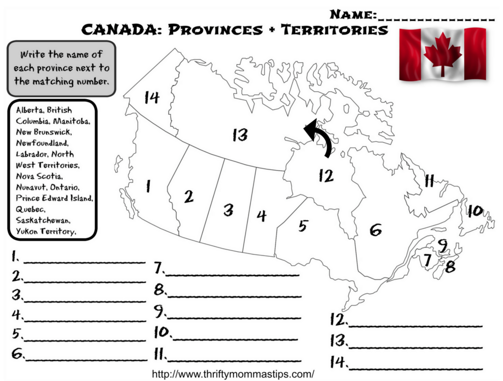 Canadian Provinces And Territories Worksheet Thrifty Mommas Tips ...