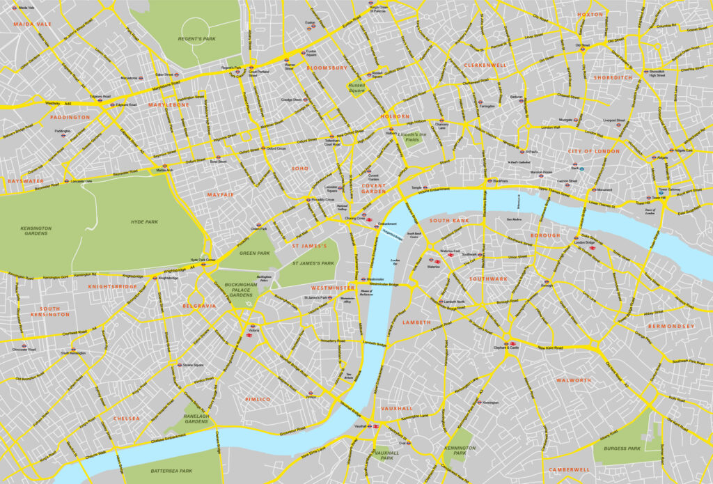 Central London Map Royalty Free Editable Vector Map Maproom | Adams ...