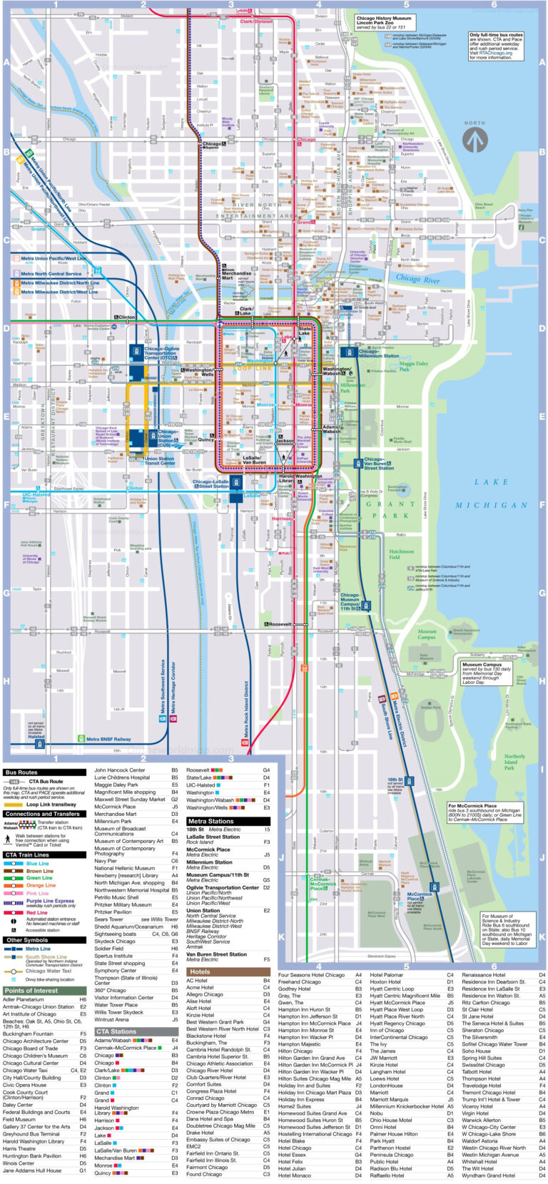 Chicago Loop Transport And Sightseeings Map | Adams Printable Map