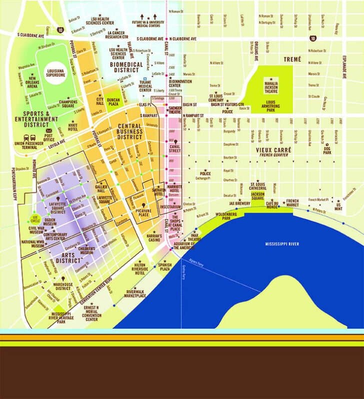 Downtown Map Downtown New Orleans | Adams Printable Map