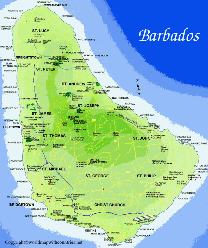 Free Printable Labeled And Blank Map Of Barbados In PDF | Adams ...