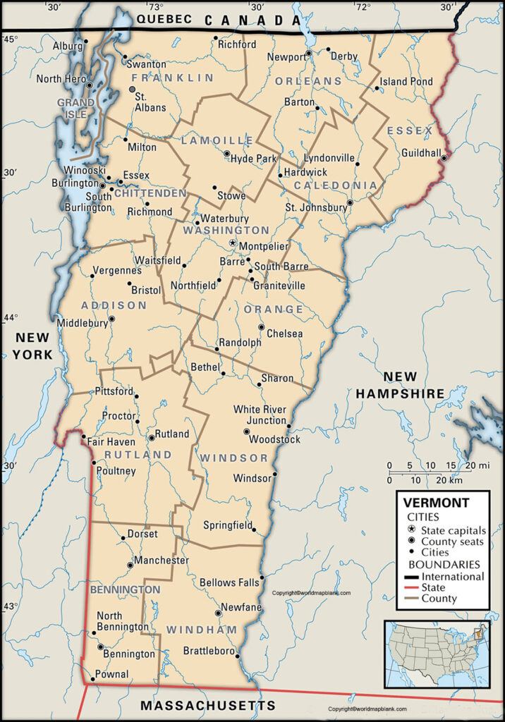 Labeled Map Of Vermont With Cities World Map Blank And Printable ...