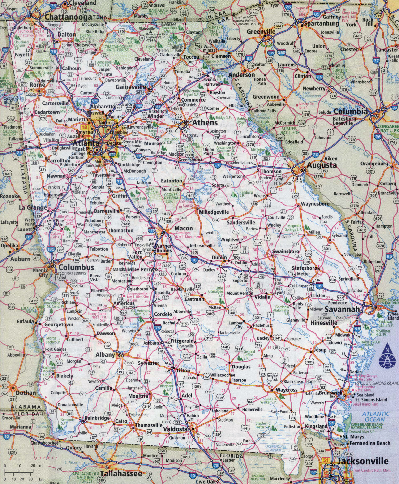 Laminated Map Large Detailed Roads And Highways Map Of Georgia State ...
