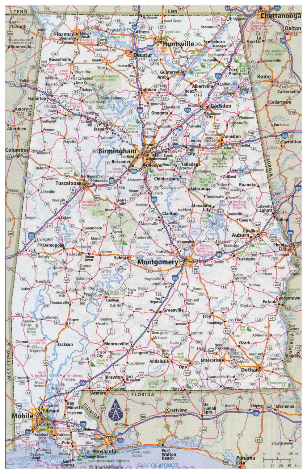 Large Detailed Road Map Of Alabama With All Cities Vidiani Maps | Adams ...