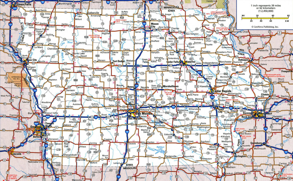 Large Detailed Roads And Highways Map Of Iowa State With All Cities ...