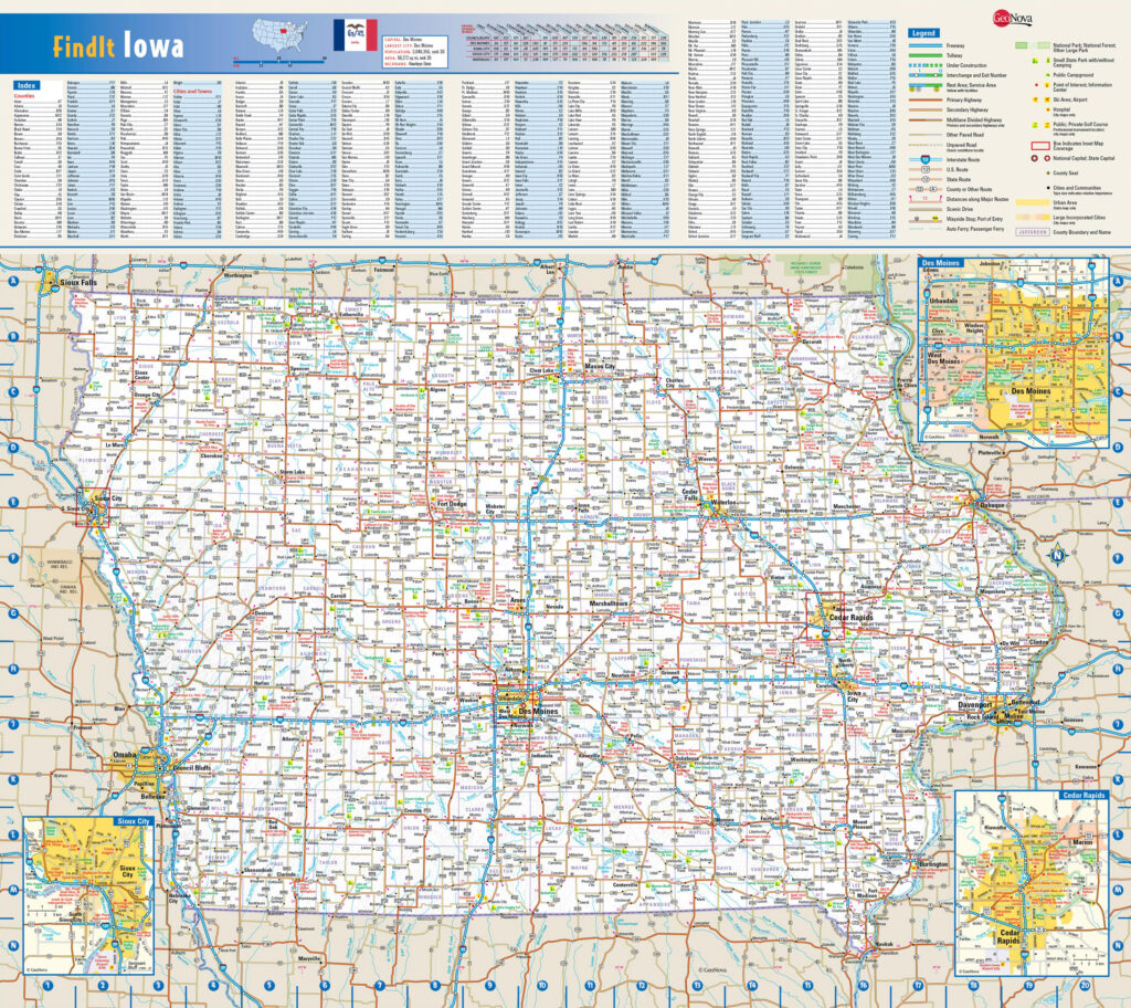 Large Detailed Roads And Highways Map Of Iowa State With All Cities And ...