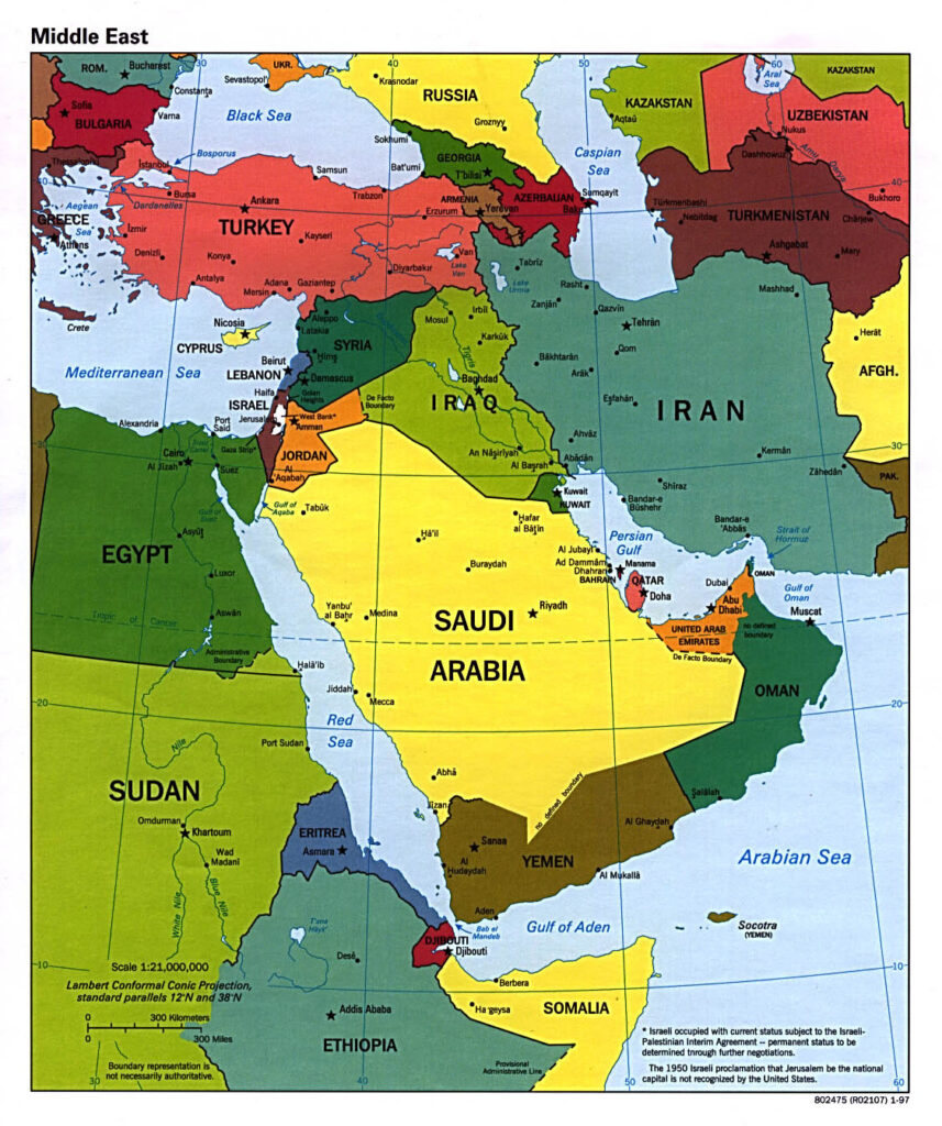 Large Political Map Of The Middle East With Major Cities And Capitals ...