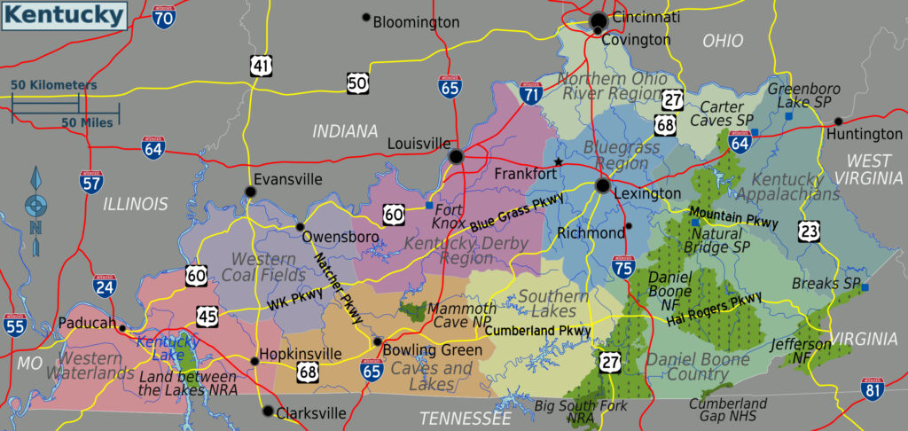 Large Regions Map Of Kentucky State Kentucky State Large Regions Map ...