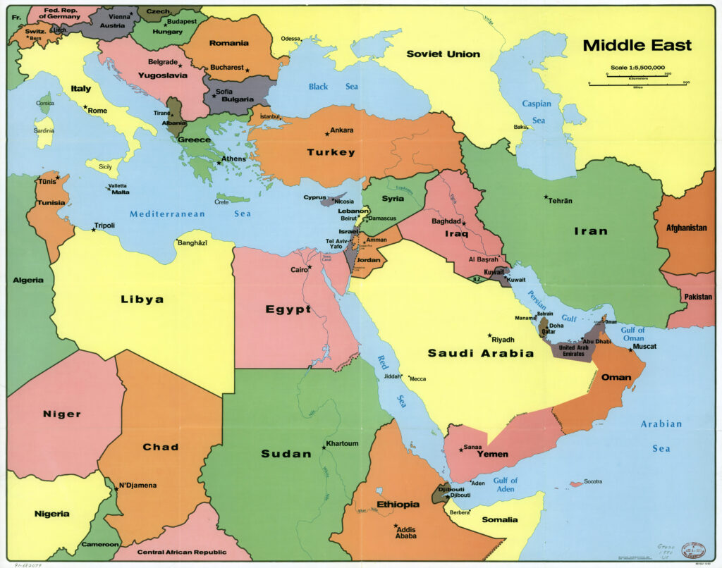 Large Scale Political Map Of The Middle East With Capitals 1990 | Adams ...