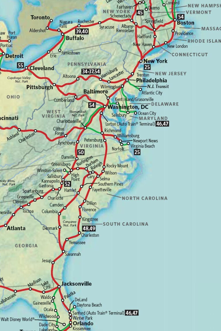 MAP OF EAST COAST Maps | Adams Printable Map