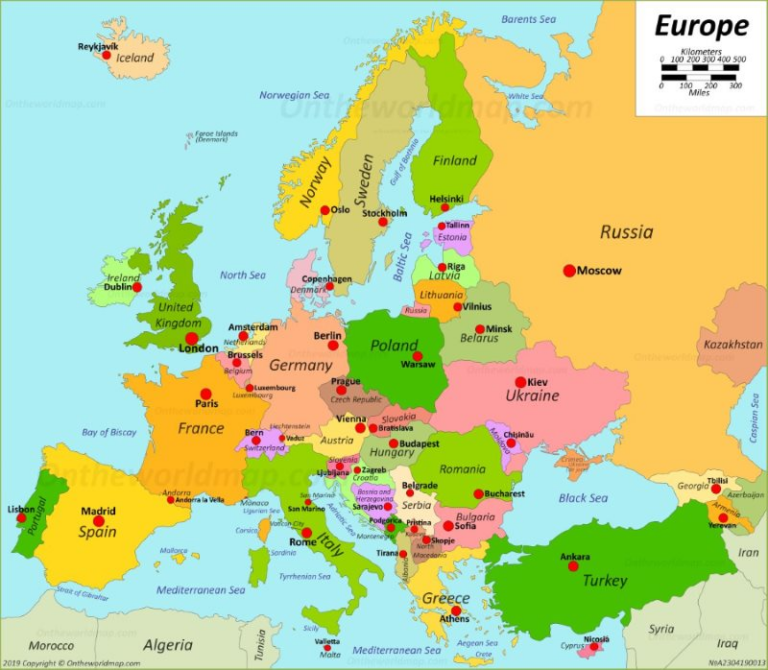 Map Of Europe With Capitals In 2020 Europe Map Map Printable Maps ...