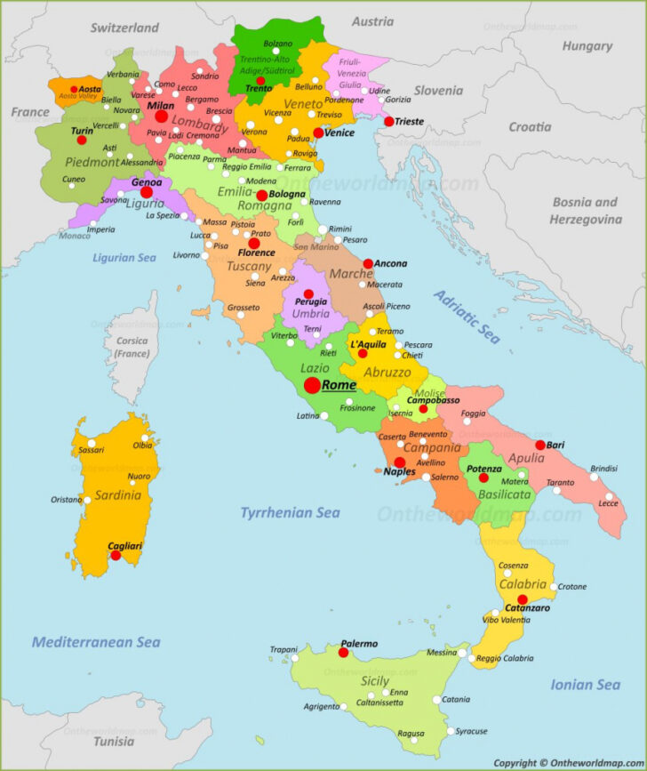 Map Of Italy Political In 2019 Free Printables Italy Map Map Of | Adams ...