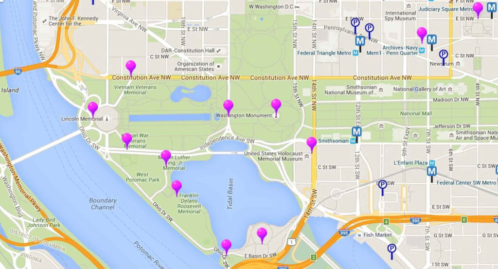 Map Of Monuments And Memorials In Washington D C | Adams Printable Map