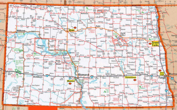 North Dakota State Highway Map Printable Map | Adams Printable Map