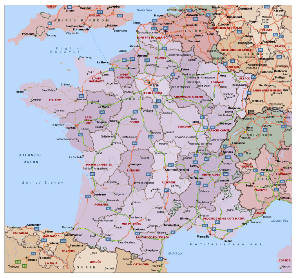 Political And Administrative Map Of France With Highways And Major ...