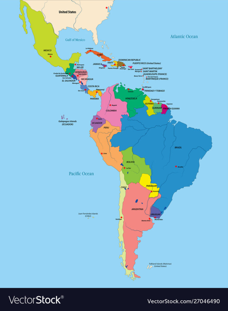 Political Map Latin America Royalty Free Vector Image | Adams Printable Map