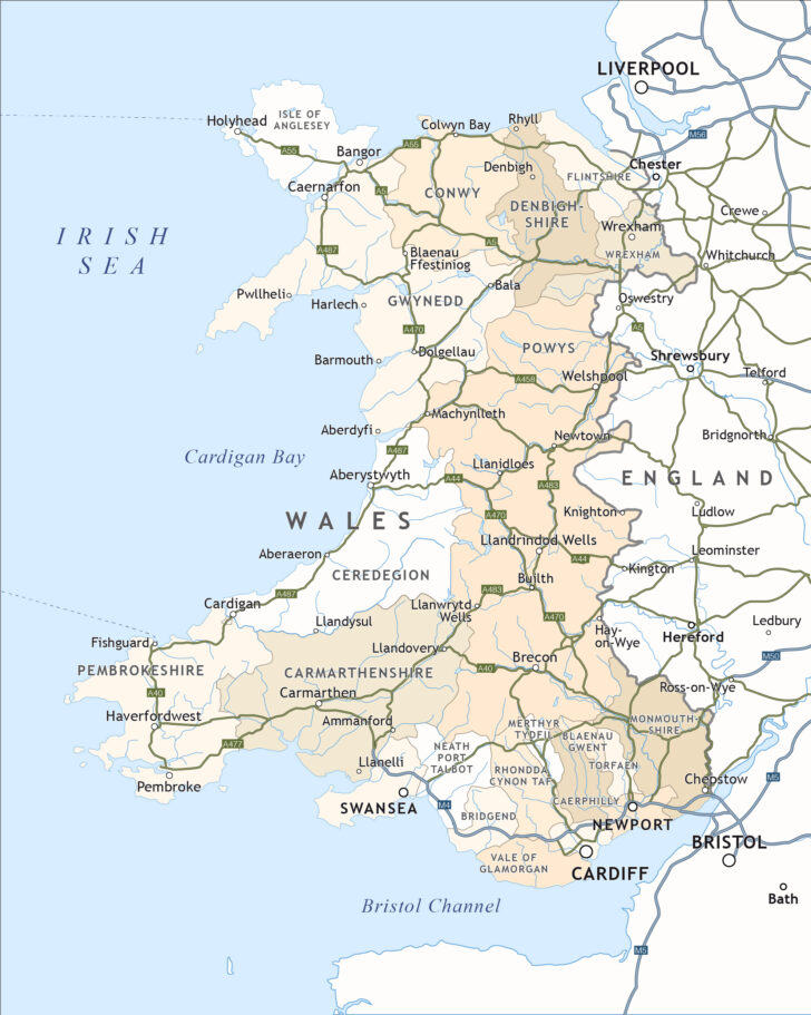 Political Map Of Wales Royalty Free Editable Vector Map Maproom | Adams ...