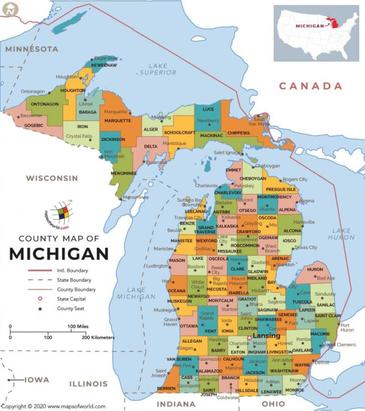 Printable County Map Of Michigan Printable Map Of The United States ...