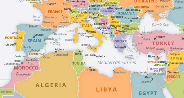 Printable Map Of The Mediterranean Sea Area Free Printable Maps | Adams ...
