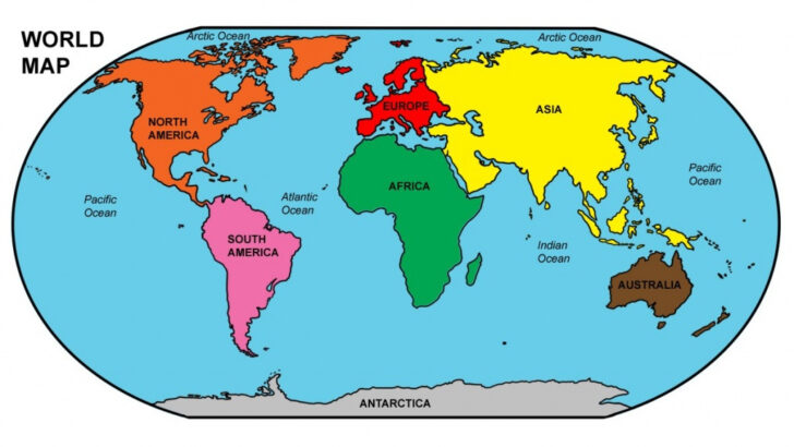 Printable World Map With Continents And Oceans Labeled Printable Maps ...