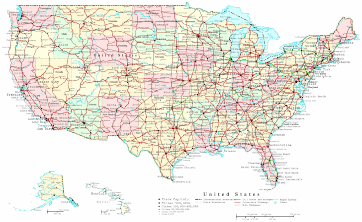Road Maps Printable Highway Map Cities Highways Usa Detailed Free Of ...