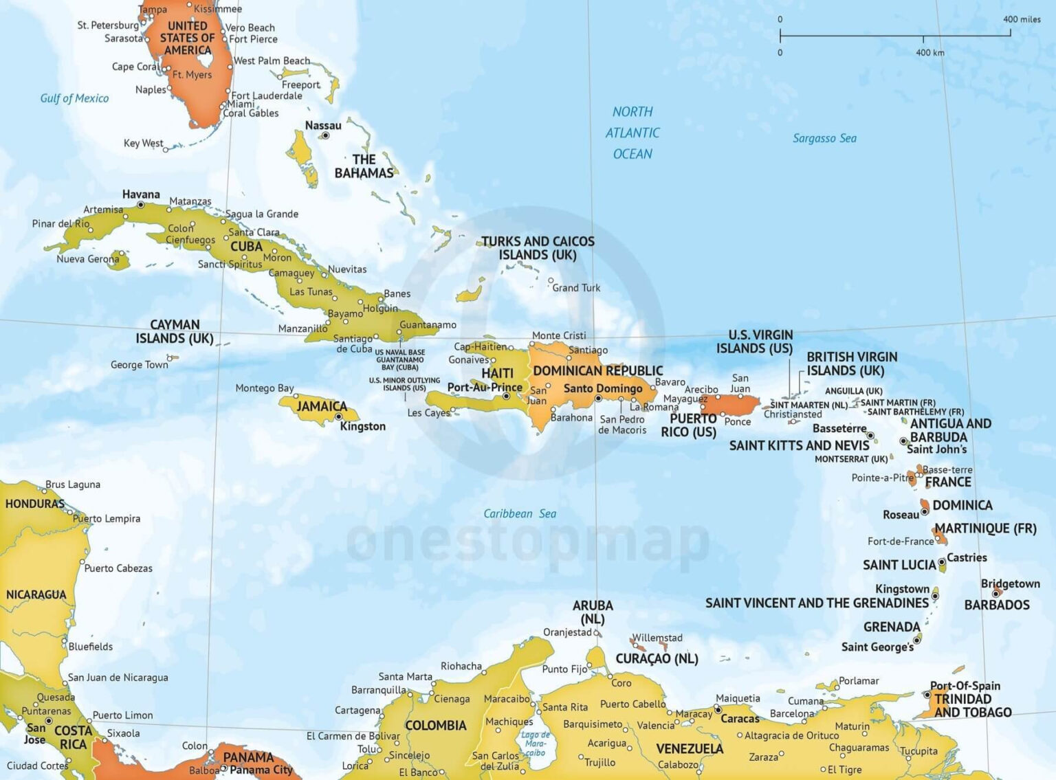 Vector Map Of Caribbean Political Bathymetry One Stop Map | Adams Printable Map