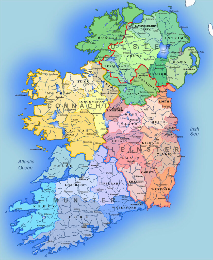 32 Counties Of Ireland Map Secretmuseum | Adams Printable Map