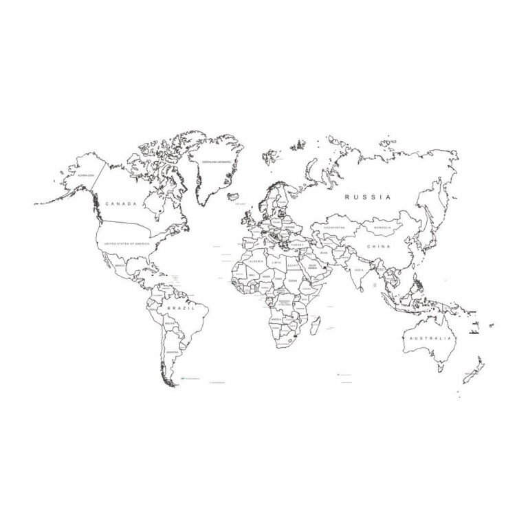 Black And White World Map Labeled Countries In 2020 World Map Design ...