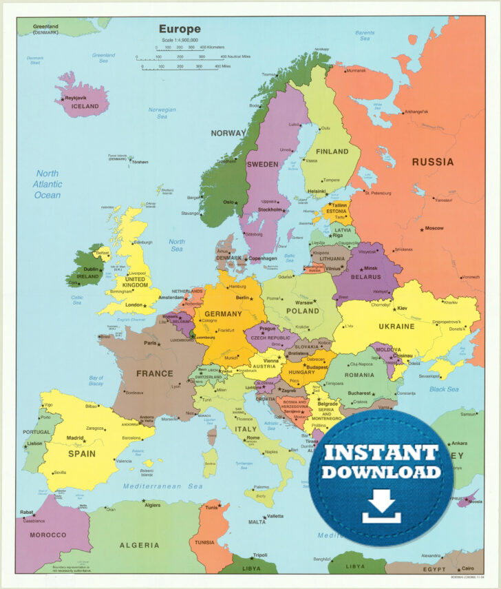 Digital Modern Map Of Europe Printable Download Large Europe Etsy ...