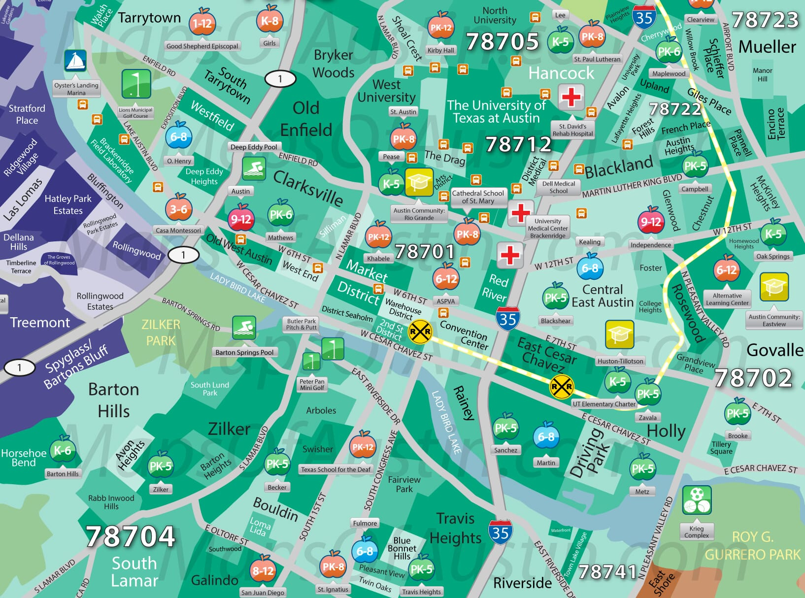 Printed Downtown Austin Map Adams Printable Map Printed Downtown Austin Map Adams Printable Map