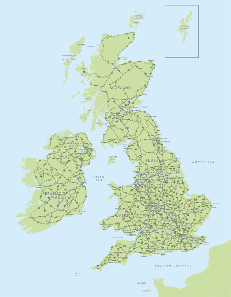 Editable Map Of Britain And Ireland With Cities And Roads Maproom ...