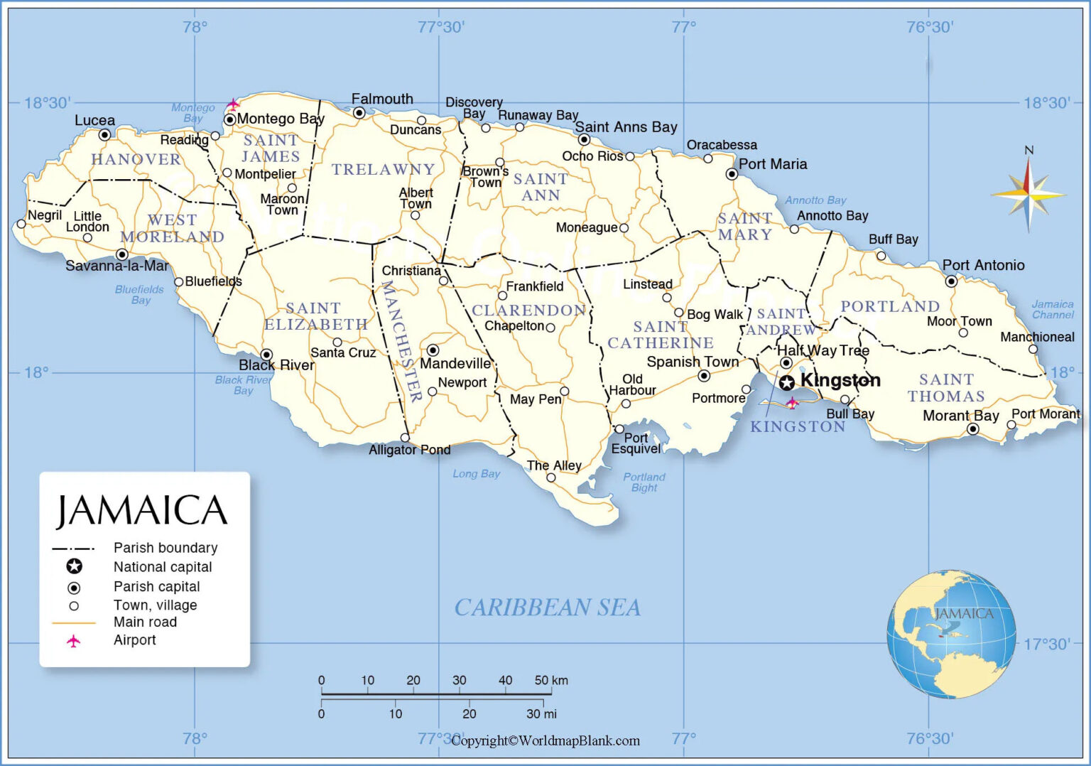 Labeled Map Of Jamaica World Map Blank And Printable | Adams Printable Map