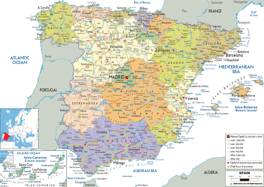 Large Detailed Political And Administrative Map Of Spain With All Roads ...