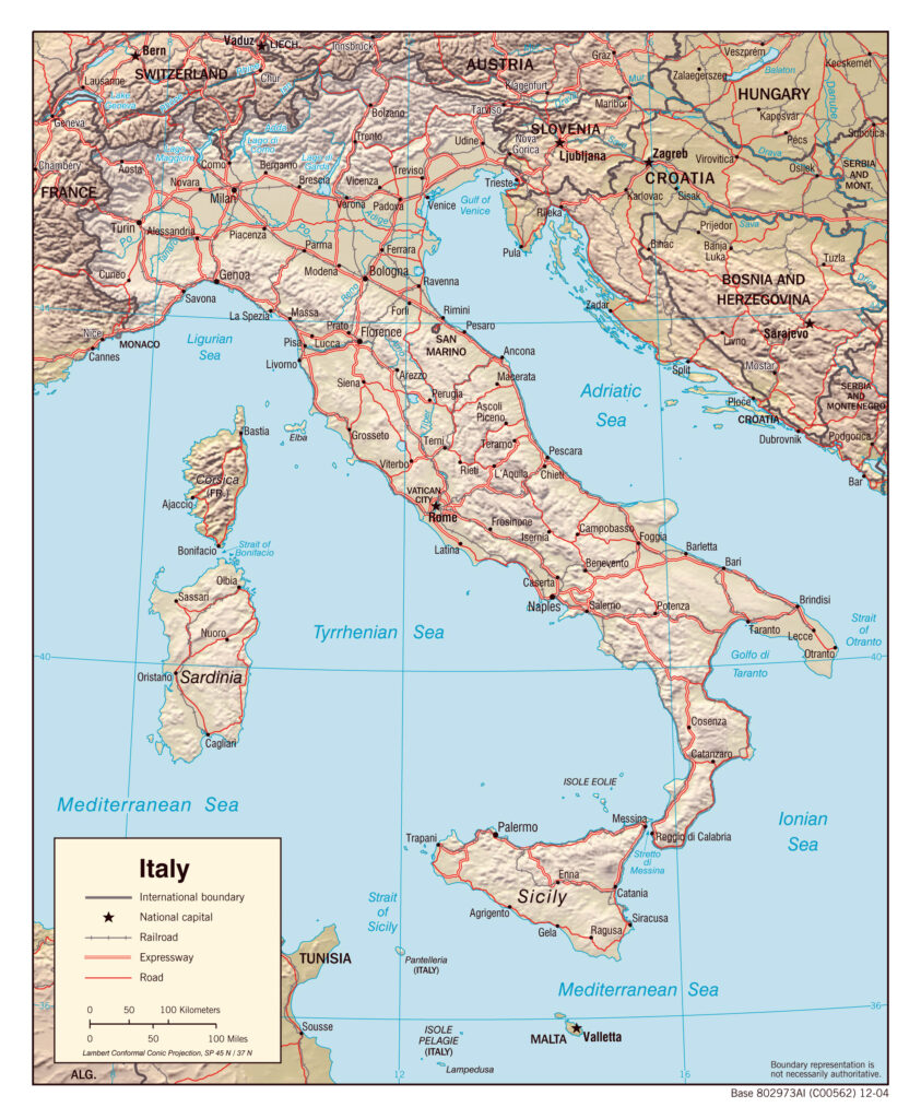 Large Detailed Relief And Political Map Of Italy With Major Cities And ...