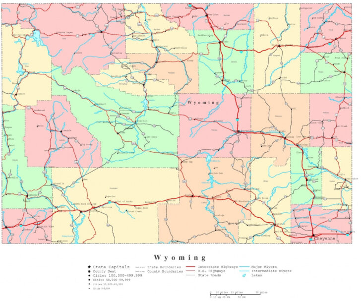 Large Detailed Tourist Map Of Wyoming With Cities And Towns Wyoming ...