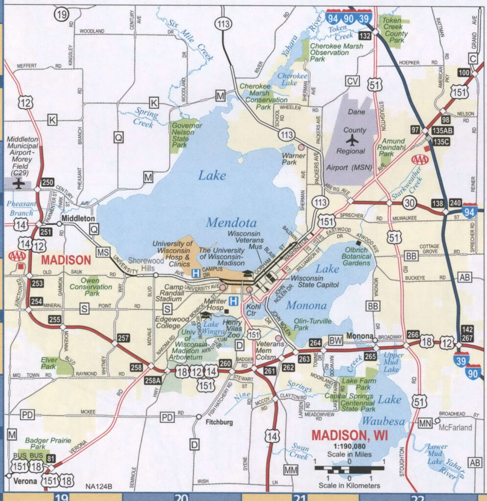 Madison WI Roads Map Free Printable Map Madison City Surrounding Area ...