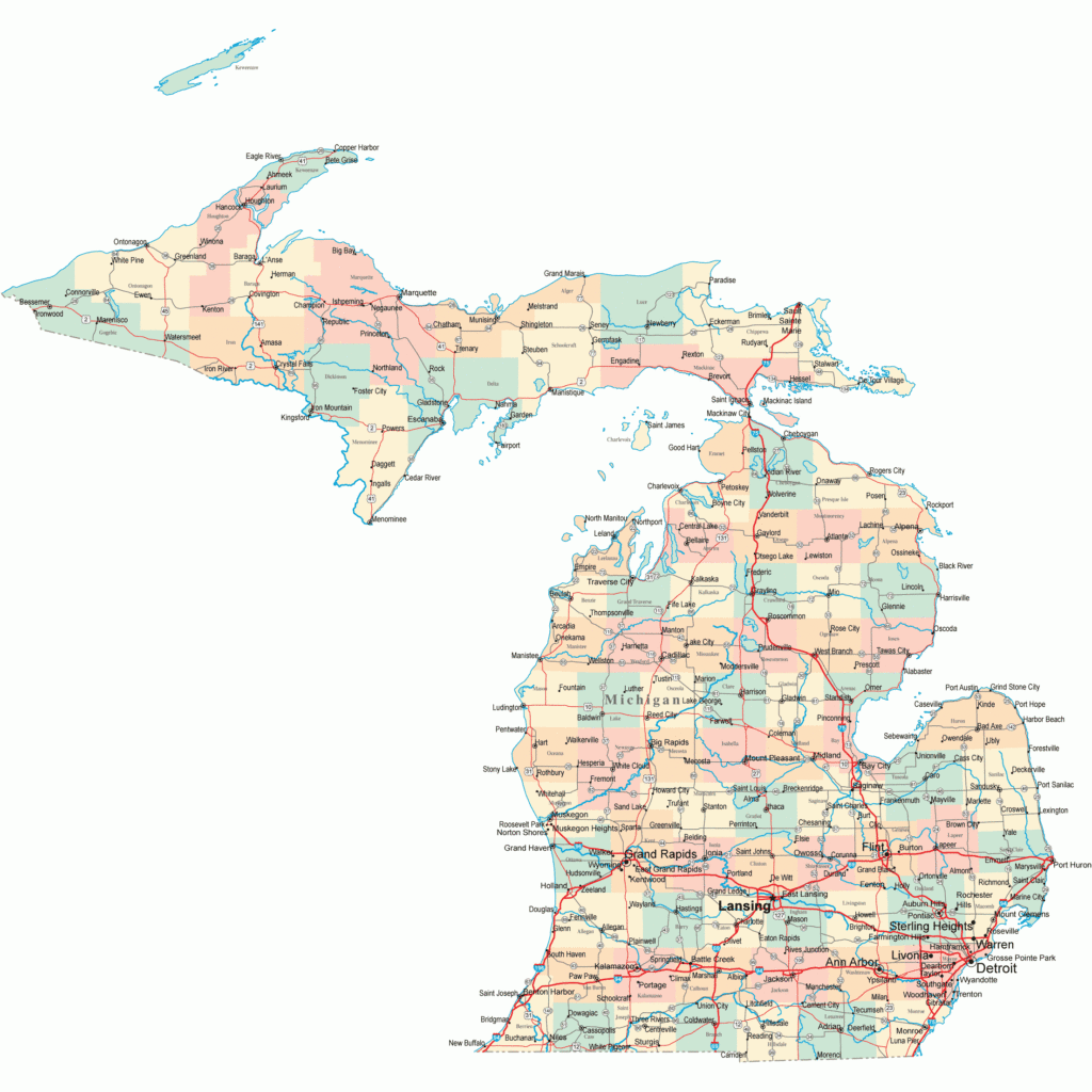 Michigan Road Map MI Road Map Michigan Highway Map | Adams Printable Map