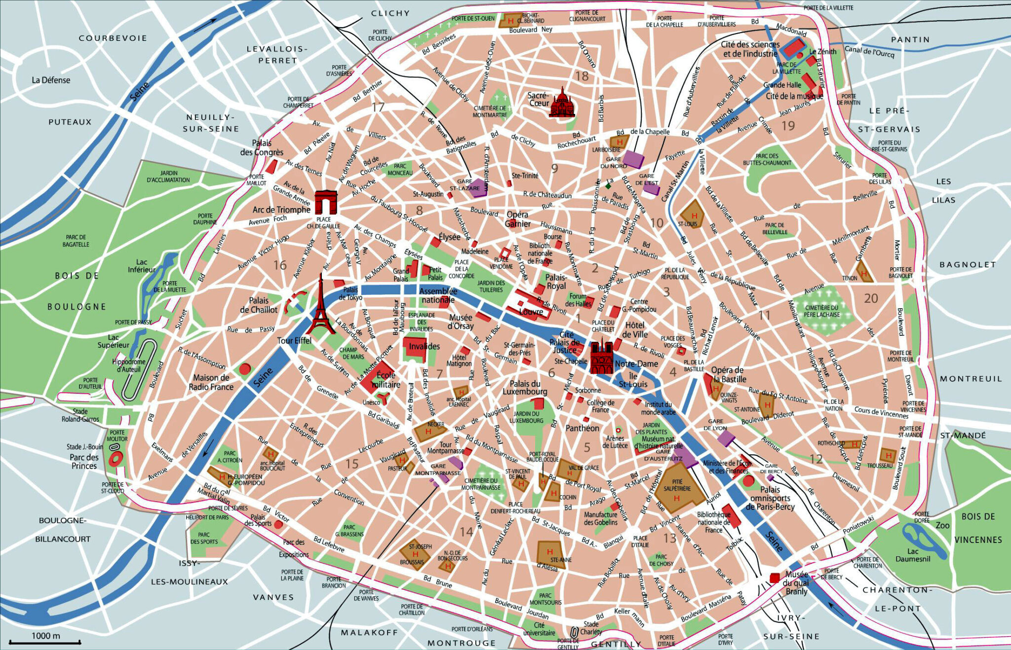 Paris Map With Top Sights Shops Hotels Paris Map Pdf | Adams Printable Map