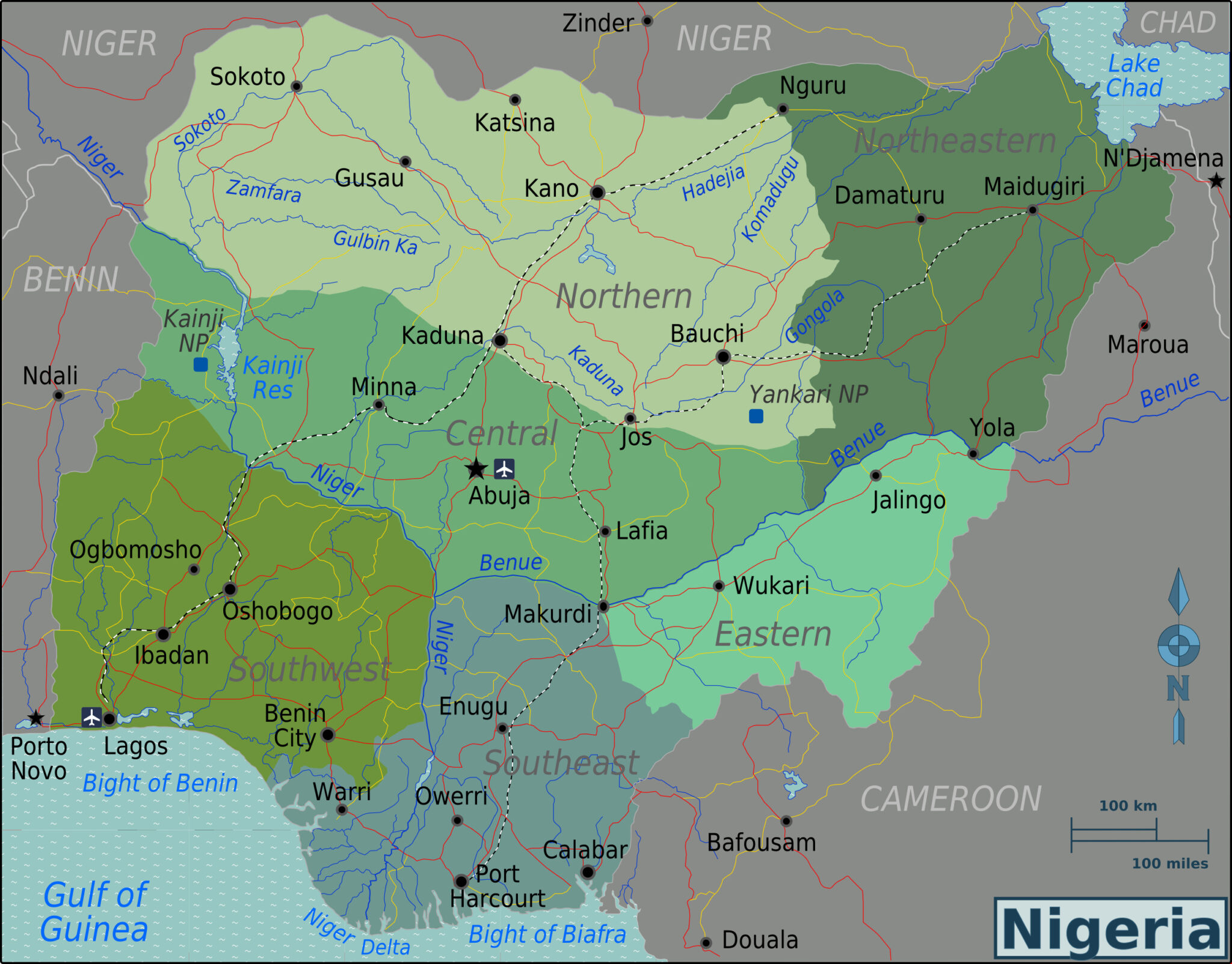 Political And Regions Map Of Nigeria Nigeria Political And Regions Map ...