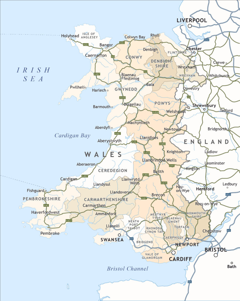 Political Map Of Wales Royalty Free Editable Vector Map Maproom | Adams ...