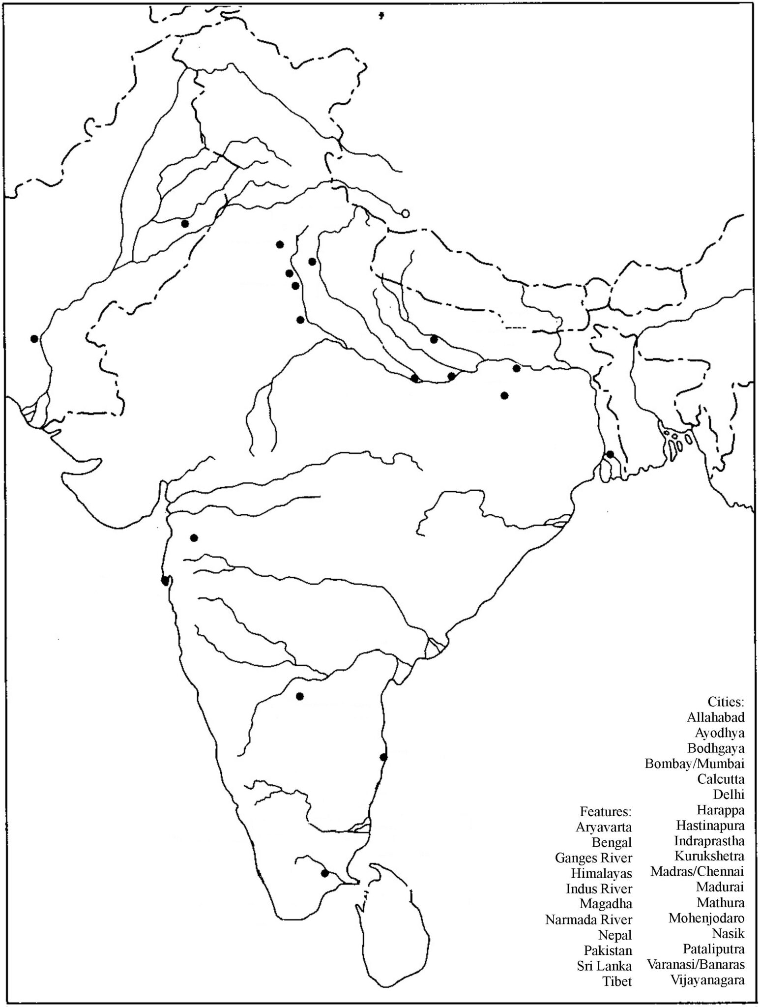Printable India River Outline Map A4 Size Pdf | Adams Printable Map