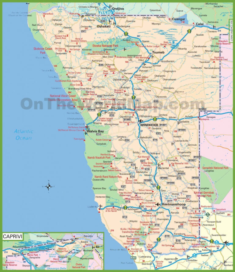 Printable Road Map Of Namibia Printable Maps | Adams Printable Map
