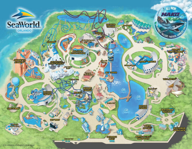 Theme Park Attractions Map SeaWorld Orlando Theme Park Map | Adams ...