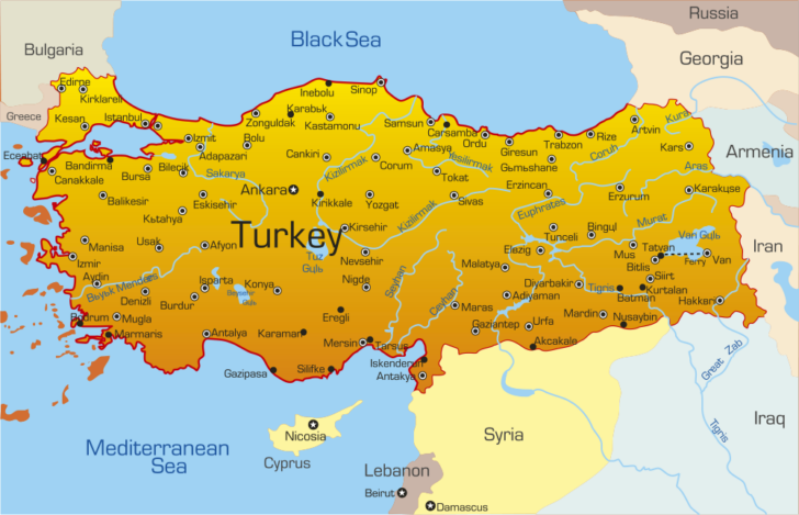 Turkey Map With Cities Blank Outline Map Of Turkey Continents And ...