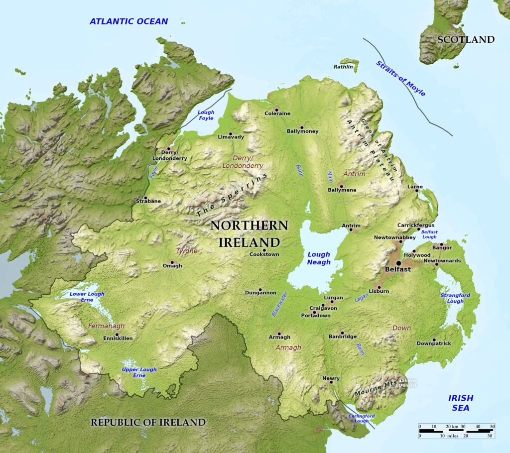 Physical Map Of Northern Ireland | Adams Printable Map