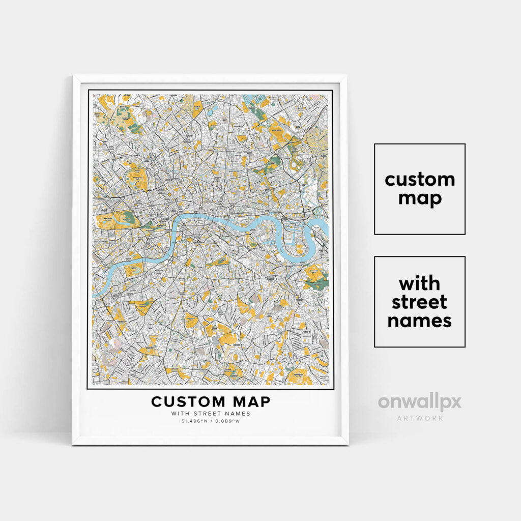 Custom Map Print, Street Names Custom Print, Custom Street Map For ...