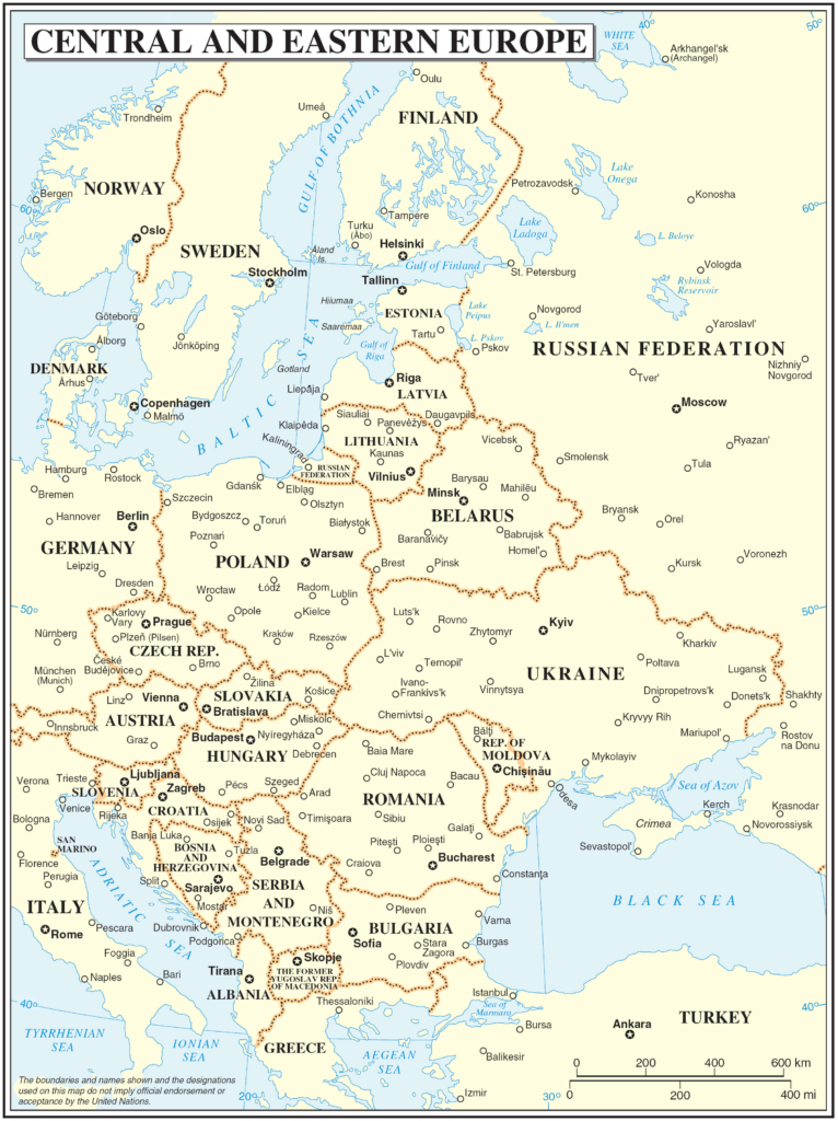 Eastern Europe Zoomed In Map Printable | Adams Printable Map