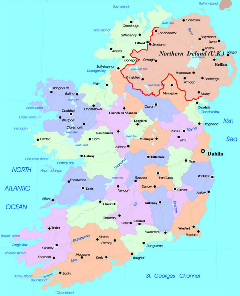 Map Of Ireland And Northern Ireland With Cities | Adams Printable Map