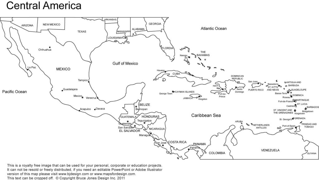 Free Printable Map Of Central America And Caribbean | Adams Printable Map