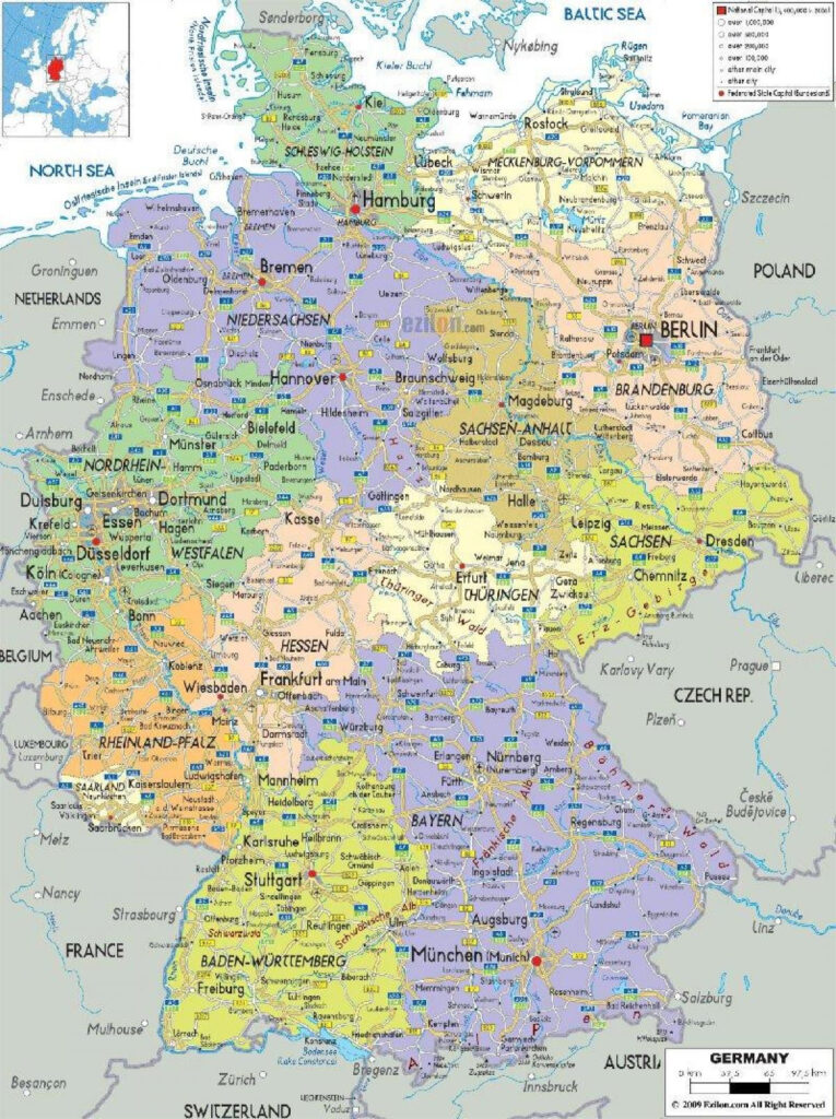 Printable Map Of Germany With Cities | Adams Printable Map